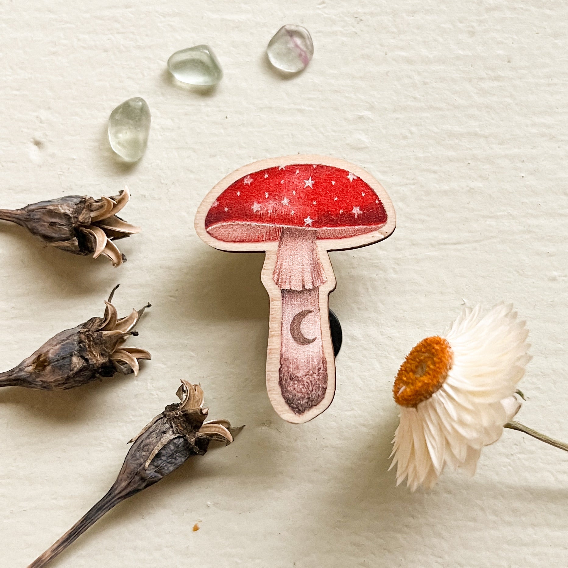 Ruby Mushroom Wooden Pin – Of Aspen Curated Gifts