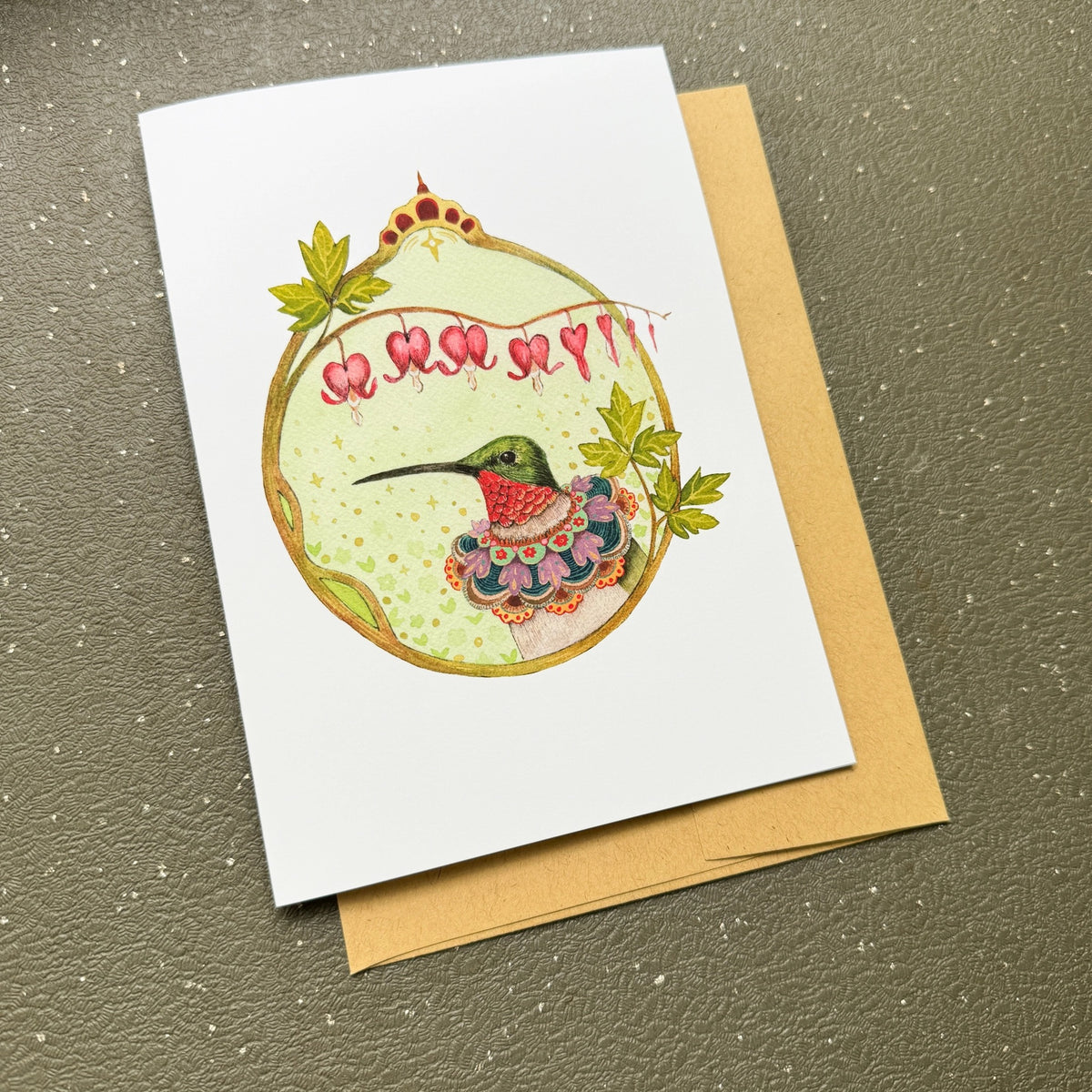 Hummingbird of Bleeding Hearts Card – Of Aspen Curated Gifts