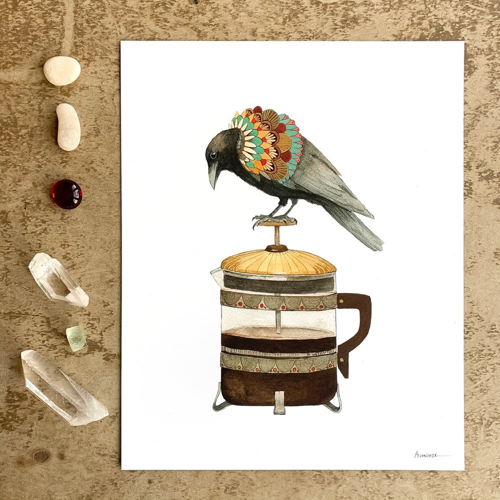 Coffee Crow Print - 8" x 10" – Of Aspen Curated Gifts